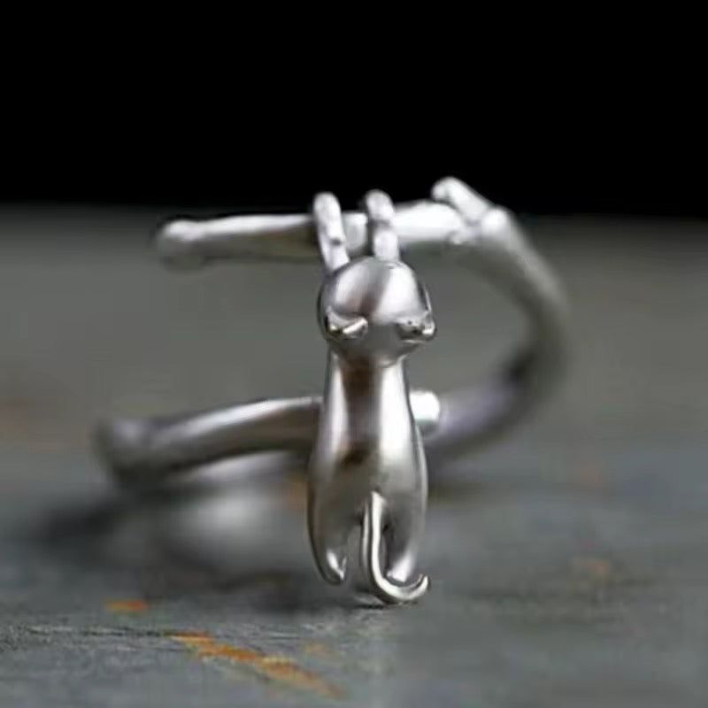 Hang In There Cat | Sterling Silver Adjustable Ring – Loving Cats ...
