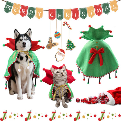 Dog & Cat Christmas Cape • Fleece Cloak with Pom-Poms – Loving Cats ...